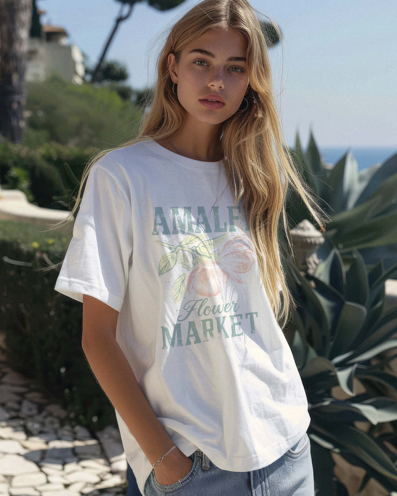 Amalfi Coast Italy Flower Market Graphic Tee – The Palms Club LA